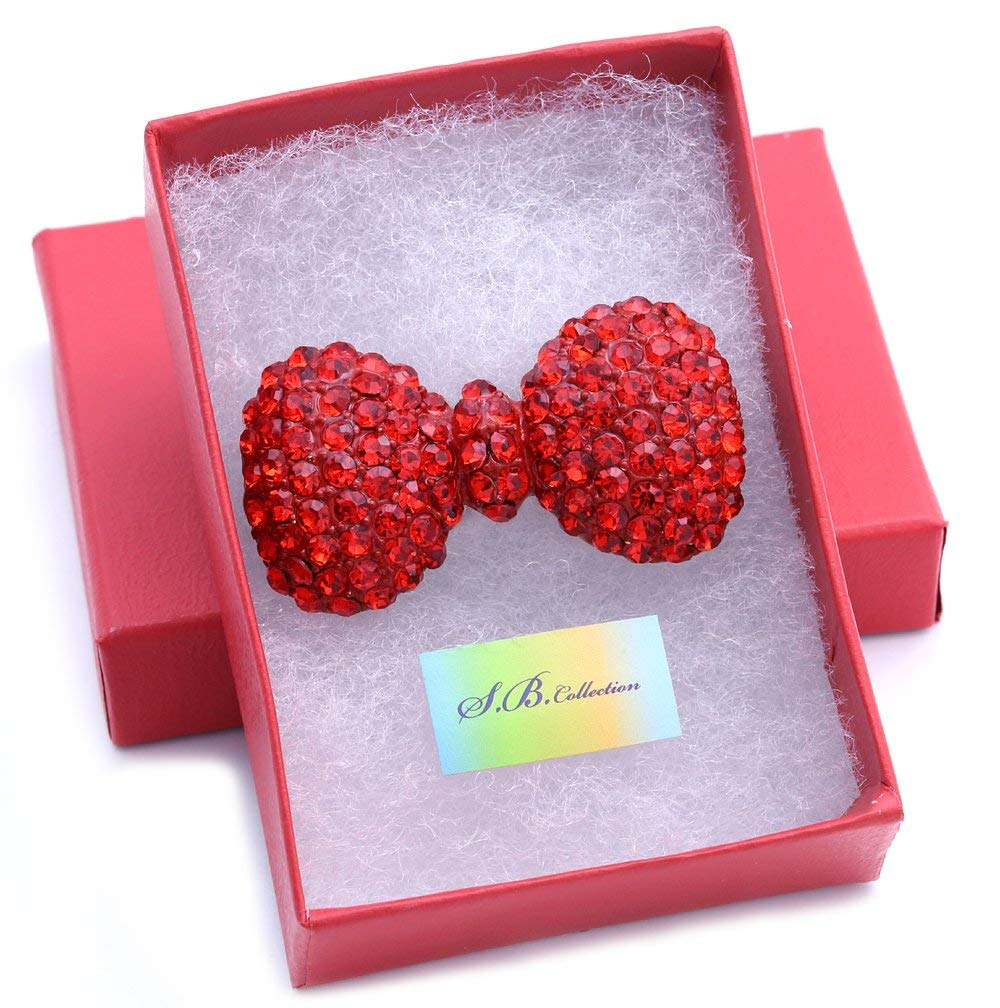 Red Rhinestone Ribbon Bowtie Party Cocktail Ring Adjustable Stretch Band Valentine's Day Jewelry