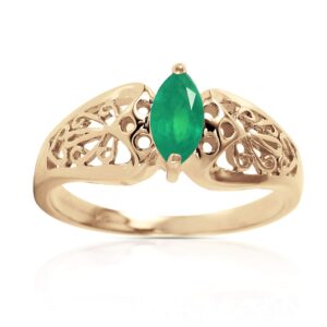 galaxy gold gg 14k yellow gold filigree ring with natural marquis-shaped emerald - size 10