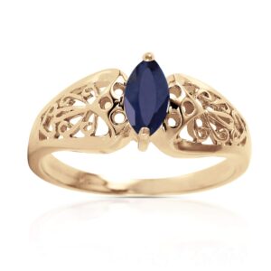 galaxy gold gg 14k yellow gold filigree ring with natural marquis-shaped sapphire - size 6