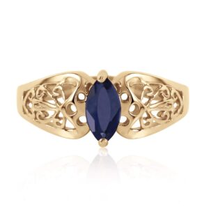 Galaxy Gold GG 14k Yellow Gold Filigree Ring with Natural Marquis-shaped Sapphire - Size 6