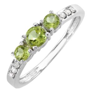 dazzlingrock collection round peridot and round white diamond ladies three stone engagement ring | 10k white gold, size 6.5