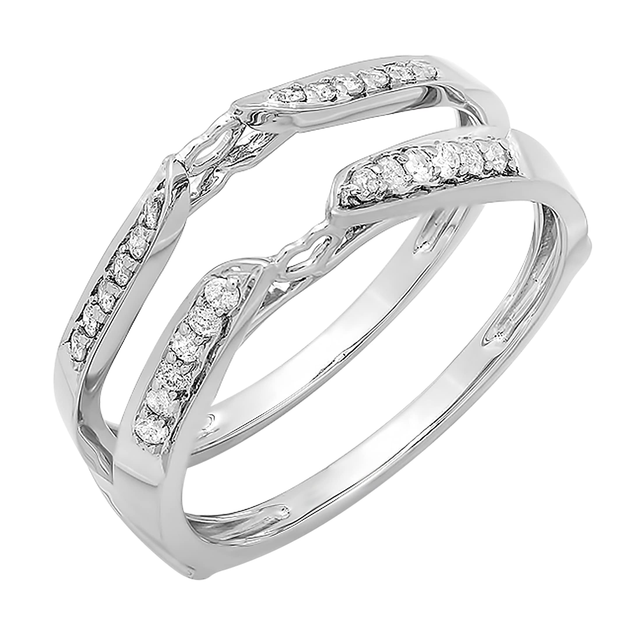 Dazzlingrock Collection 0.23 Carat (Cttw) 14k Round Diamond Women Anniversary Guard Double Ring 1/4 CT, White Gold, Size 7