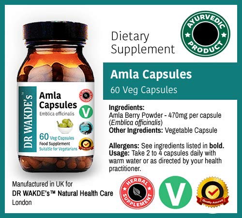 DR WAKDE'S Amla Capsules (Amalaki, Indian Gooseberry, Emblica officinalis, 60 Veg Caps, Plant-Based Supplement, Ayurvedic Herb, All Natural, Vegan)