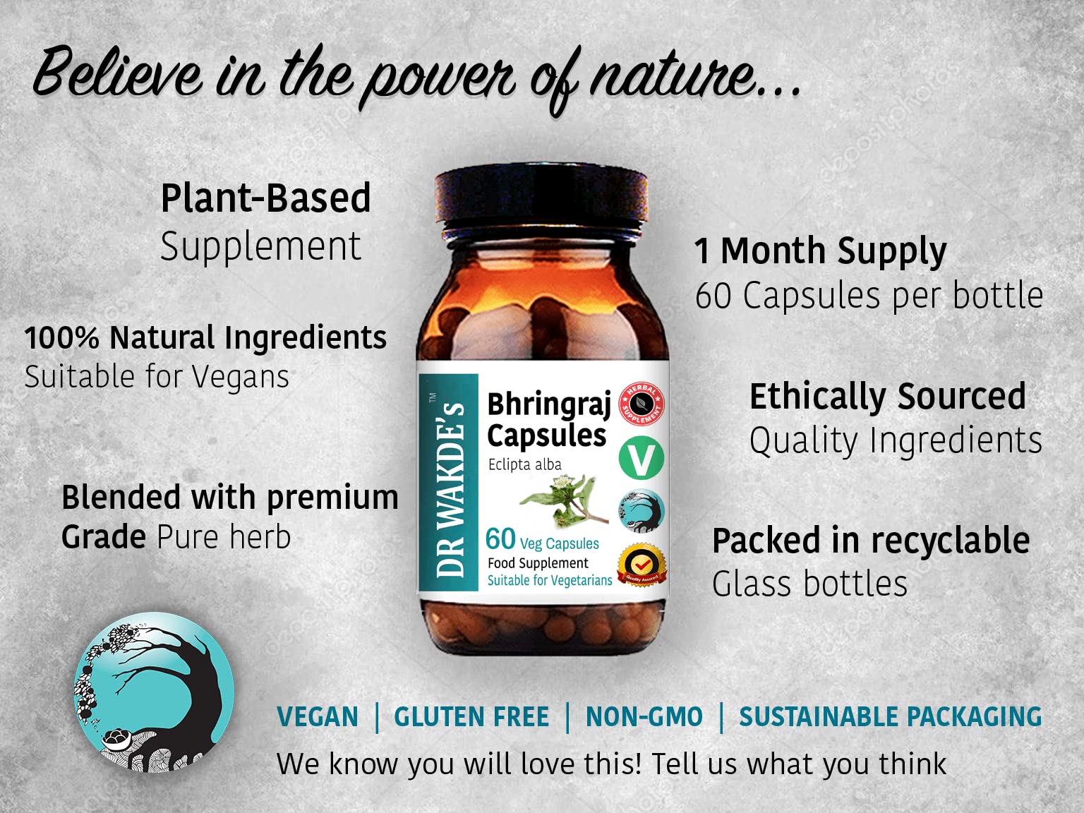 DR WAKDE'S Bhringraj Capsules (False Daisy, Eclipta alba, 60 Veg Caps, Plant-Based Supplement, Ayurvedic Herb, All Natural, Vegan)