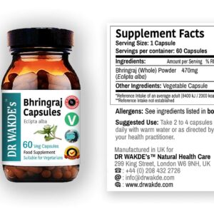 DR WAKDE'S Bhringraj Capsules (False Daisy, Eclipta alba, 60 Veg Caps, Plant-Based Supplement, Ayurvedic Herb, All Natural, Vegan)