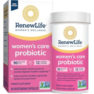 renew life women's probiotic capsules, supports ph balance for women, vaginal, urinary, digestive and immune health, l. rhamnosus gg, dairy, soy and gluten-free, 90 billion cfu - 30 ct