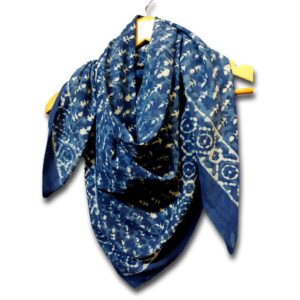 large cotton scarfs for women lightweight soft sheer neck scarf, head scarf, block print dabu summer floral scarf, bandanas for women, handmade indigo blue fashion scarf square shawl stole wrap 42x42