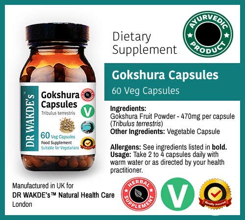 DR WAKDE'S Gokshura Capsules (Tribulus terrestris, 60 Veg Caps, Plant-Based Supplement, Ayurvedic Herb, All Natural, Vegan)