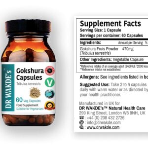 DR WAKDE'S Gokshura Capsules (Tribulus terrestris, 60 Veg Caps, Plant-Based Supplement, Ayurvedic Herb, All Natural, Vegan)