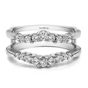 twobirch sterling silver vintage ring guard with filigree designs with cubic zirconia (0.71 ct.) (sterling-silver, 9)