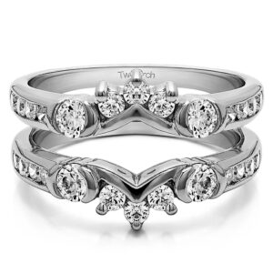 twobirch 1.01 ct. half halo prong and channel set ring guard in sterling silver with cubic zirconia (size 6)