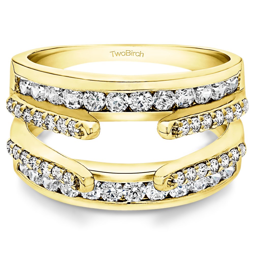 TwoBirch 1.01 Ct. Combination Cathedral and Classic Ring Guard in Yellow Gold Plated Sterling Silver with Cubic Zirconia (Size 7)