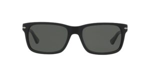 persol po3048s rectangular sunglasses, black/green polarized, 58 mm