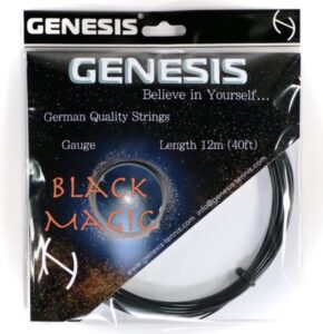 genesis black magic tennis racket string, black, 40-feet/17-gauge