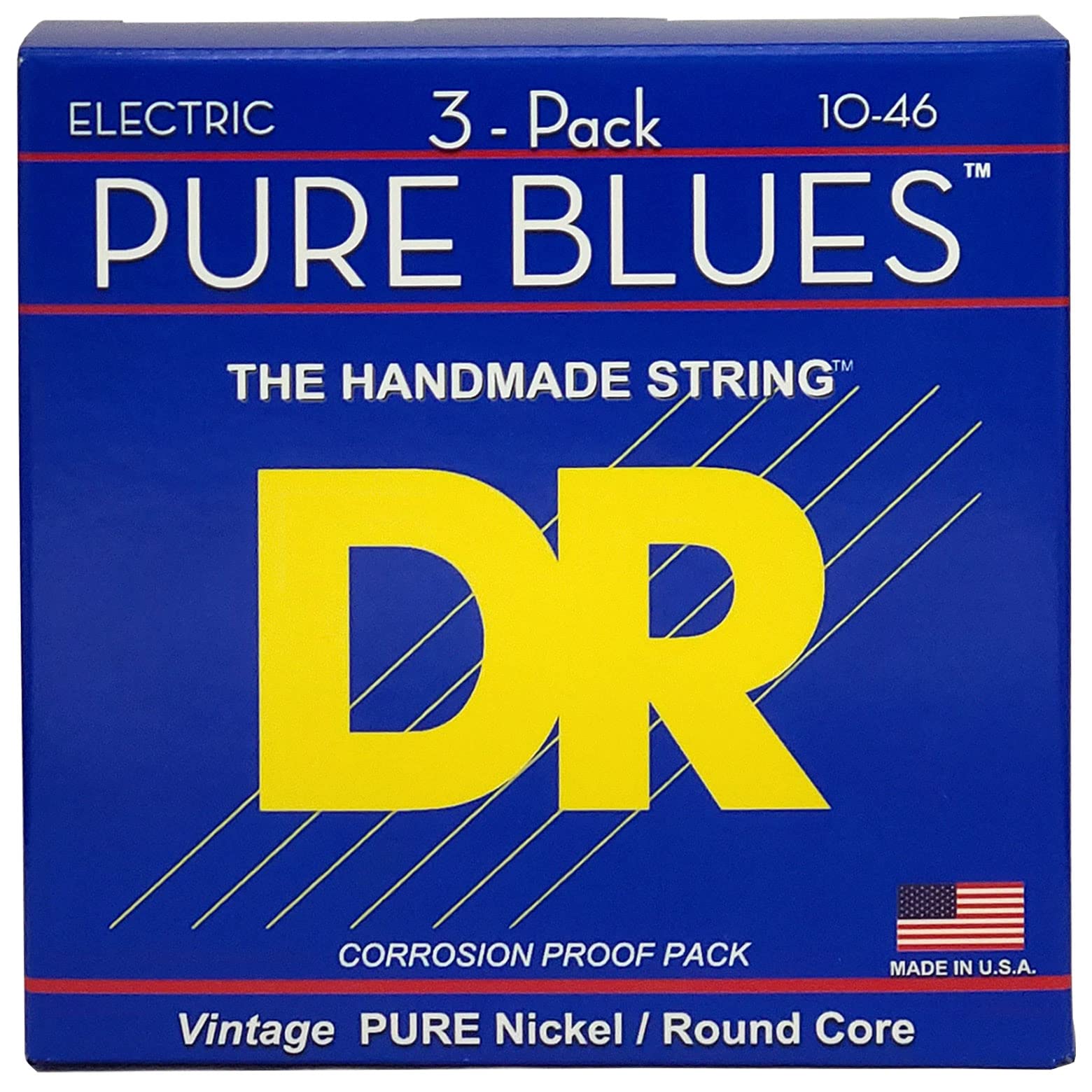 DR Strings Pure Blues Pure Nickel Electric Guitar Strings, Medium 10-46, 3-Pack (PHR-10-3PK)