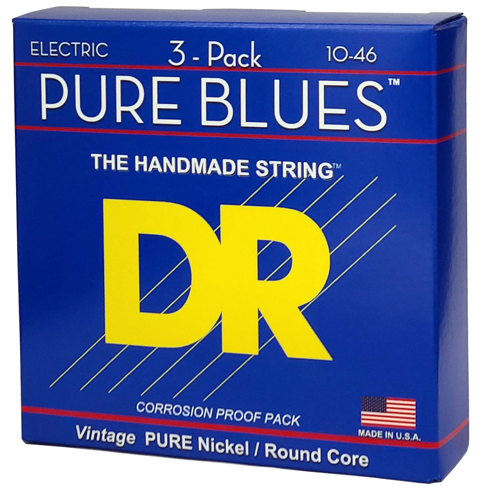 DR Strings Pure Blues Pure Nickel Electric Guitar Strings, Medium 10-46, 3-Pack (PHR-10-3PK)