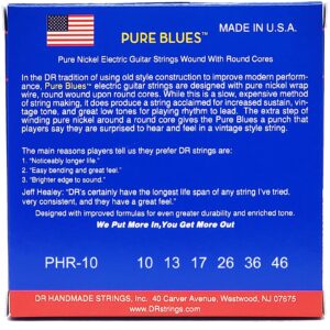 DR Strings Pure Blues Pure Nickel Electric Guitar Strings, Medium 10-46, 3-Pack (PHR-10-3PK)