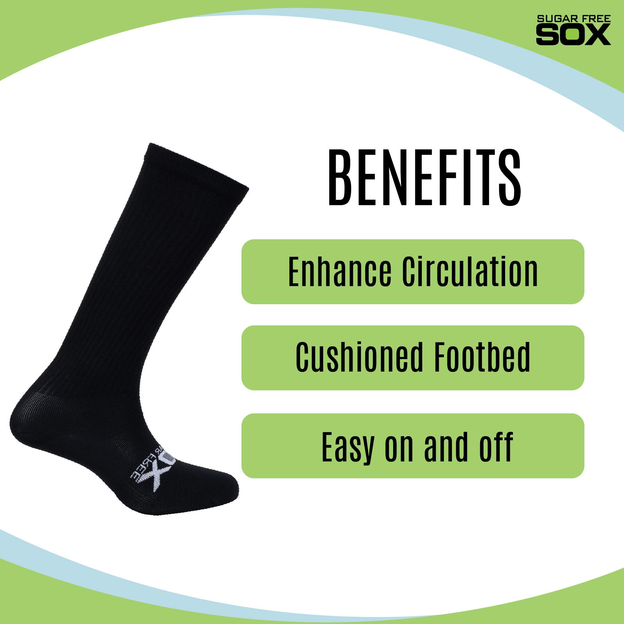 Sugar Free Sox Easy Fit Mens Big and Tall Cushioned Athletic Compression Socks Easy On/Off 1 Pair (13-16, Black)