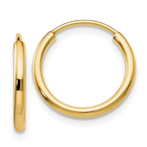 small 14k yellow gold continuous endless hoop earrings, (1.5mm tube) (half inch - 13mm)