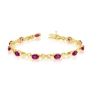 10k yellow gold oval ruby and diamond bracelet (9 inch length)