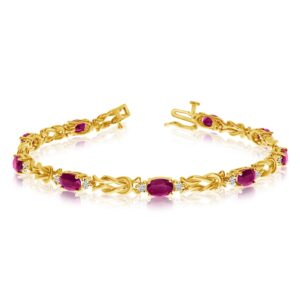 direct-jewelry 14k yellow gold natural ruby and diamond tennis bracelet (8 inch length)