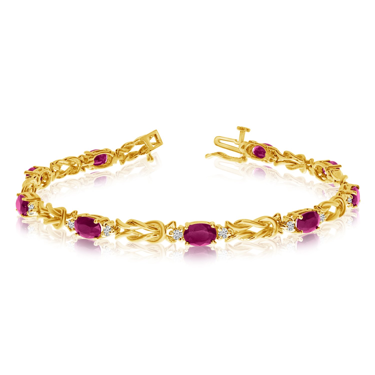 Direct-Jewelry 14k Yellow Gold Natural Ruby And Diamond Tennis Bracelet (8 Inch Length)