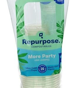 Repurpose Compostables Plant-Based Clear Cold Cup, 12 Ounce Party Cups, 20 Cups