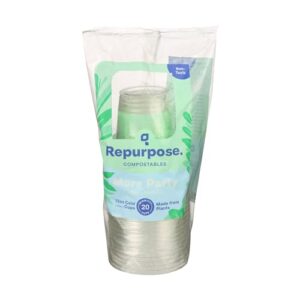 Repurpose Compostables Plant-Based Clear Cold Cup, 12 Ounce Party Cups, 20 Cups