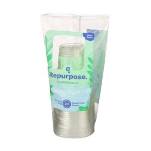 Repurpose Compostables Plant-Based Clear Cold Cup, 12 Ounce Party Cups, 20 Cups