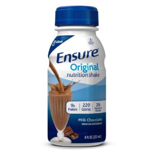 ensure original nutrition shake with 9 grams of protein, meal replacement shakes, milk chocolate, 8 fl oz, 24 count