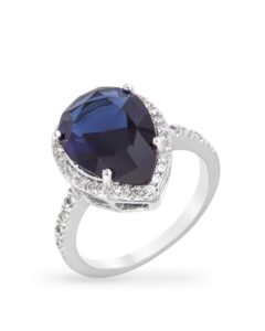 kate bissett genuine rhodium plated sapphire blue ring with pear shape sapphire blue cubic zirconia size 7