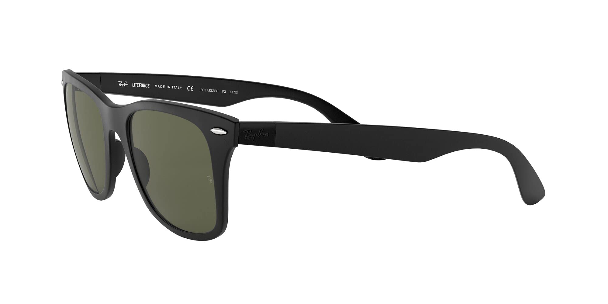 Ray-Ban RB4195 Wayfarer Liteforce Square Sunglasses, Matte Black/Polarized Green, 52 mm