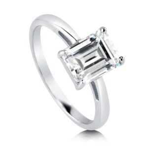 berricle sterling silver solitaire wedding engagement rings 2.1 carat emerald cut cubic zirconia cz ring for women, rhodium plated size 4.5