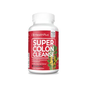 health plus super colon cleanse 10 day gentle gut cleanse detox, psyllium husk, probiotics for constipation relief & digestive support, 60 capsules