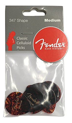 Fender Classic Celluloid Guitar Picks 347 Shape, Tortoise Shell, Medium, 12-Pack