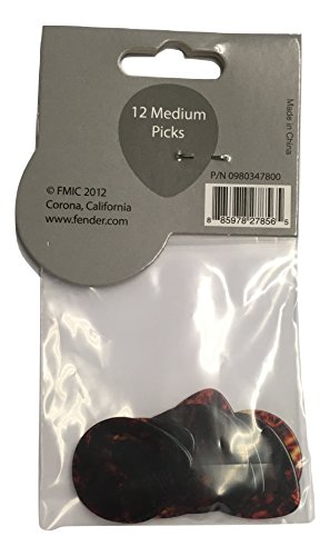 Fender Classic Celluloid Guitar Picks 347 Shape, Tortoise Shell, Medium, 12-Pack