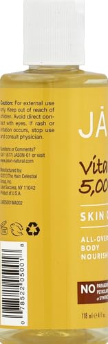 JASON Vitamin E 5,000 IU Moisturizing Body Oil, For Hair, Face, and Body, 4 Fluid Ounces