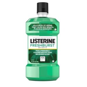 listerine freshburst antiseptic mouthwash for bad breath, kills 99% of germs that cause bad breath & fight plaque & gingivitis, ada accepted mouthwash, spearmint, 1.5 l