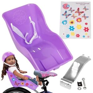 ride along dolly doll bicycle seat bike seat (purple) with decorate yourself decals (fits standard sized dolls and stuffed animals) - purple