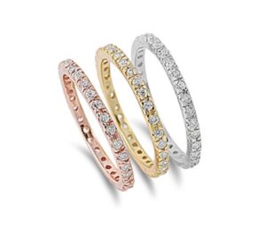 closeoutwarehouse clear cubic zirconia set of 3 stackable eternity ring tri color plated sterling silver size 6