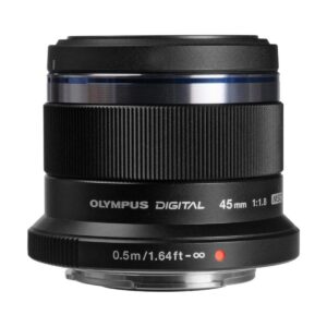 om system olympus m.zuiko digital 45mm f1.8 black for micro four thirds system camera, compact design, beautiful bokeh, bright