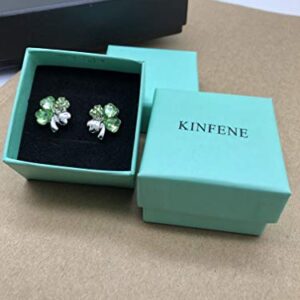 KINFENE Lucky Crystal Four Leaf Clover Stud Earrings