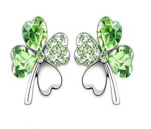 kinfene lucky crystal four leaf clover stud earrings