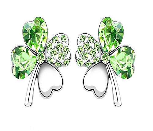 KINFENE Lucky Crystal Four Leaf Clover Stud Earrings