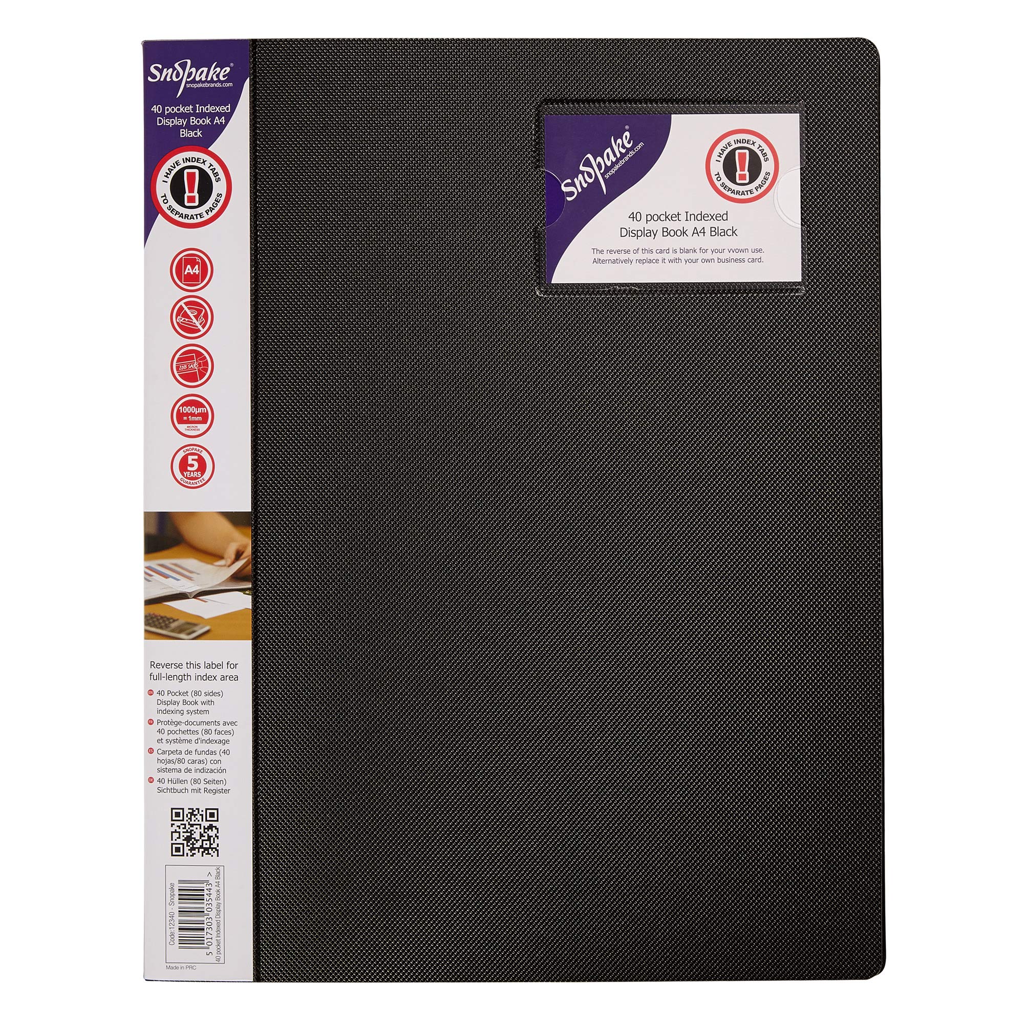 Snopake A4 Indexed Display Book with 40 Pocket - Black