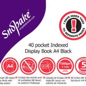 Snopake A4 Indexed Display Book with 40 Pocket - Black