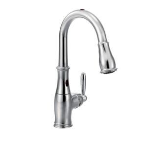 moen 7185ec brantford motionsense two-sensor touchless one-handle high arc pulldown kitchen faucet featuring reflex, chrome