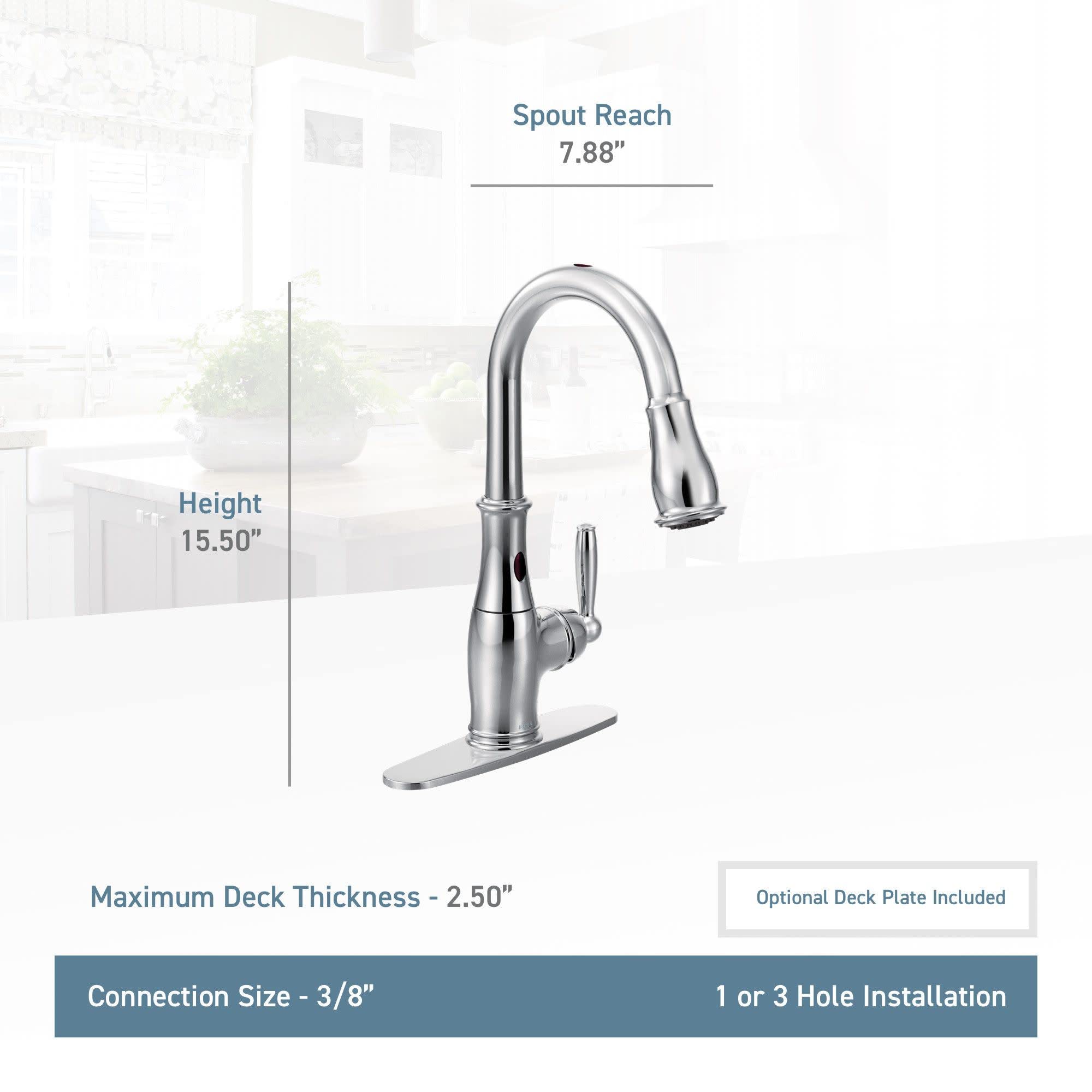 Moen 7185EC Brantford Motionsense Two-Sensor Touchless One-Handle High Arc Pulldown Kitchen Faucet Featuring Reflex, Chrome