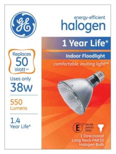 ge lighting 69168 38-watt par30 long neck, 550-lumens, energy-efficient halogen floodlight bulb with medium base, (1-pack)