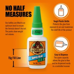 Gorilla Super Glue Gel, 15 Gram, Clear, (Pack of 1)